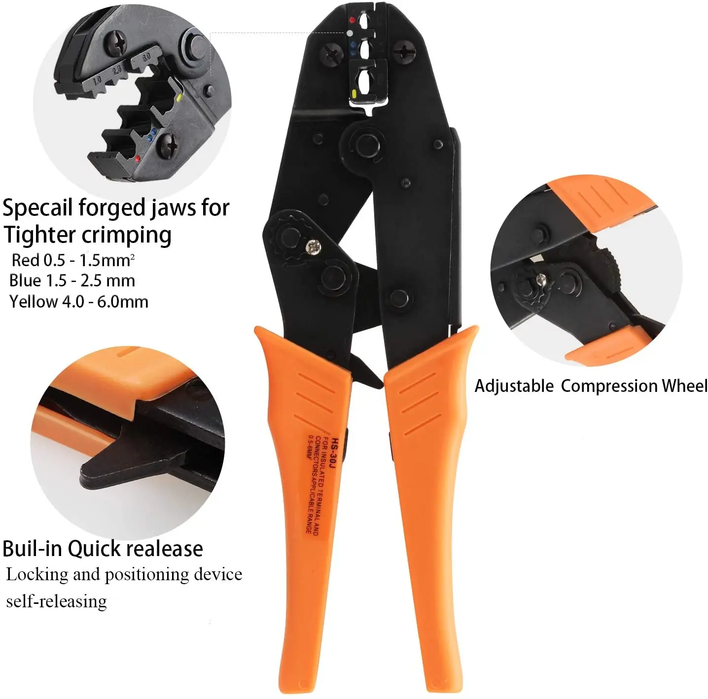 Pince outil,Pince à sertir pour 22-10 AWG HS-30J – 6.0 mm2, connecteurs ...