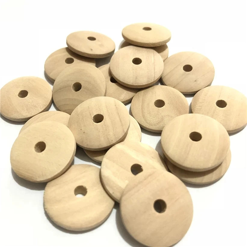 Natural Wood Flat Round Beads Hole Loose Spacer Charm Jewelry Findings ...