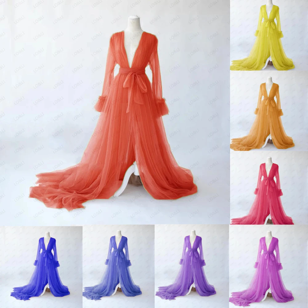 LO&LI Sexy Tulle Robes For Photo shoot Custom Made Long Women Dress ...