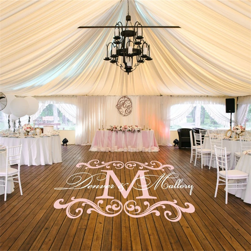 Wedding Dance Floor wall sticker Bride Groom Names & Initial Center of ...