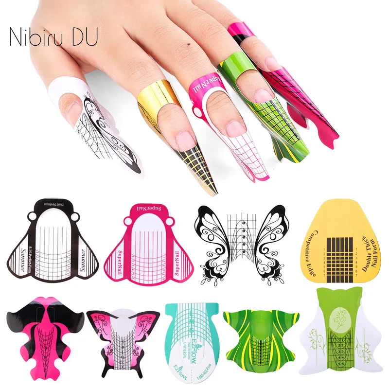 100pcs Nail Art Forms Tips Nail Extension Stencil Stickers For Acrylic ...