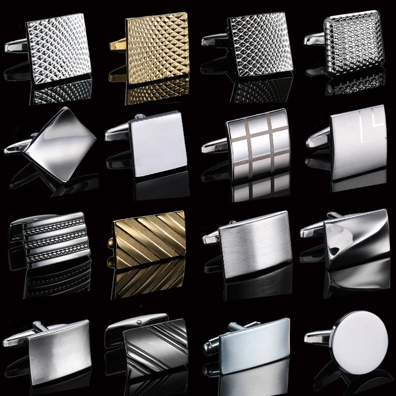 High-quality-hand-polished-laser-metal-Cufflinks-Golden-Silvery-Black ...