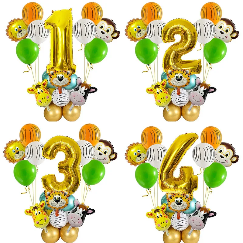 29pcs Jungle Safari Animal Balloons Set Chrome Metallic Latex Balloon ...