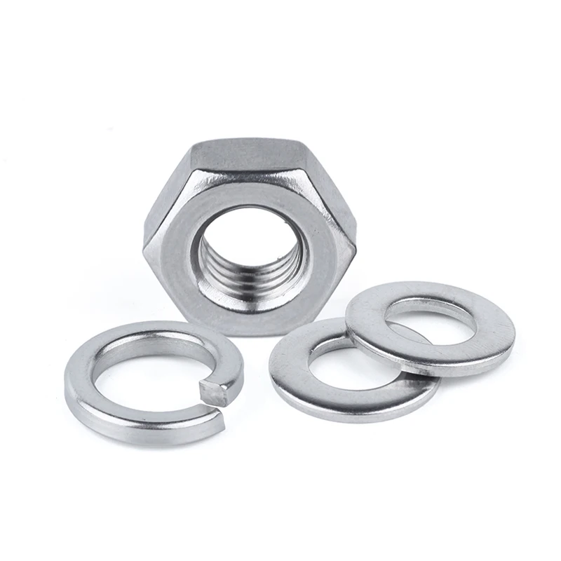 Stainless-Steel-Hex-Nut-Flat-Washer-Plain-Gasket-Spring-Washer-for-M1-6 ...