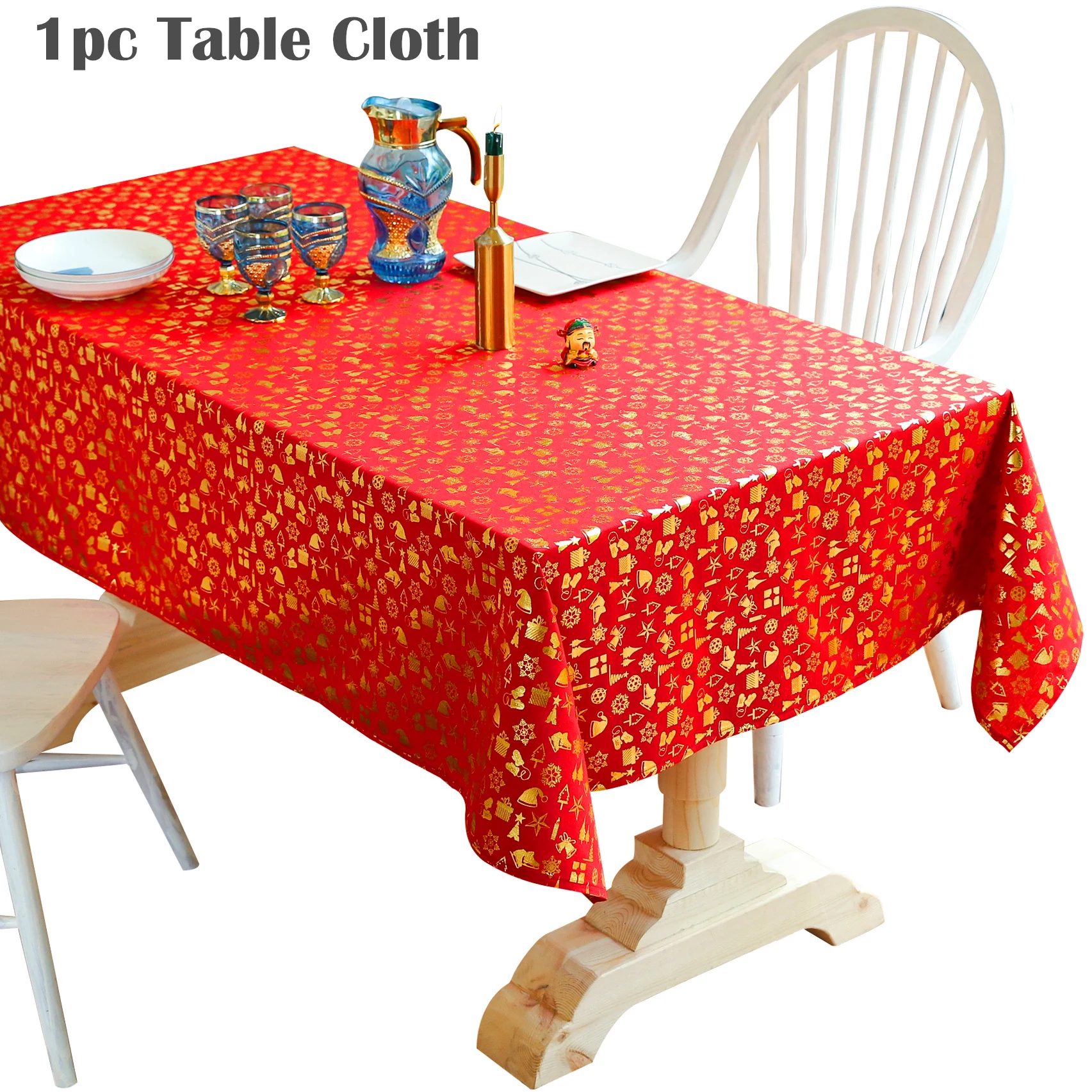 Mantel dorado y Rojo para mesa de Navidad, mantel de lino y algodón ...