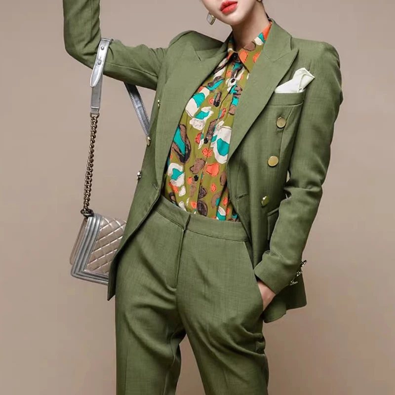 Vrouwen Pak Nieuwe Groene Pakken Dames Notched Blazer Jacket & Pant ...
