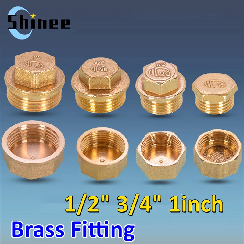 1/2 3/4" 1 inch Male Female Thread Brass Pipe Hex Head End Cap Plug ...