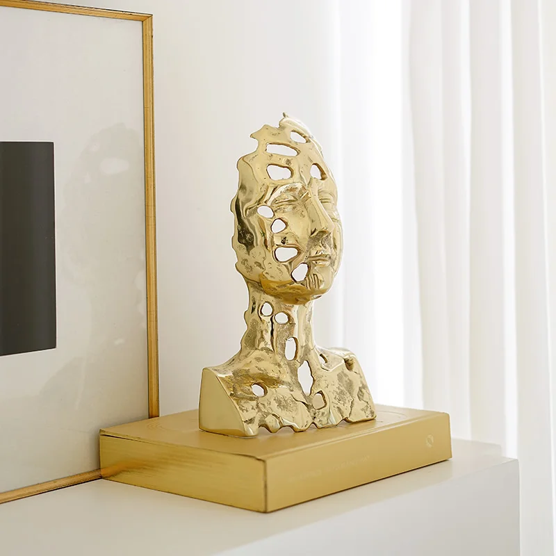 Modern Gold Brass Abstract Figure Irregular Hole Design Statue Home ...