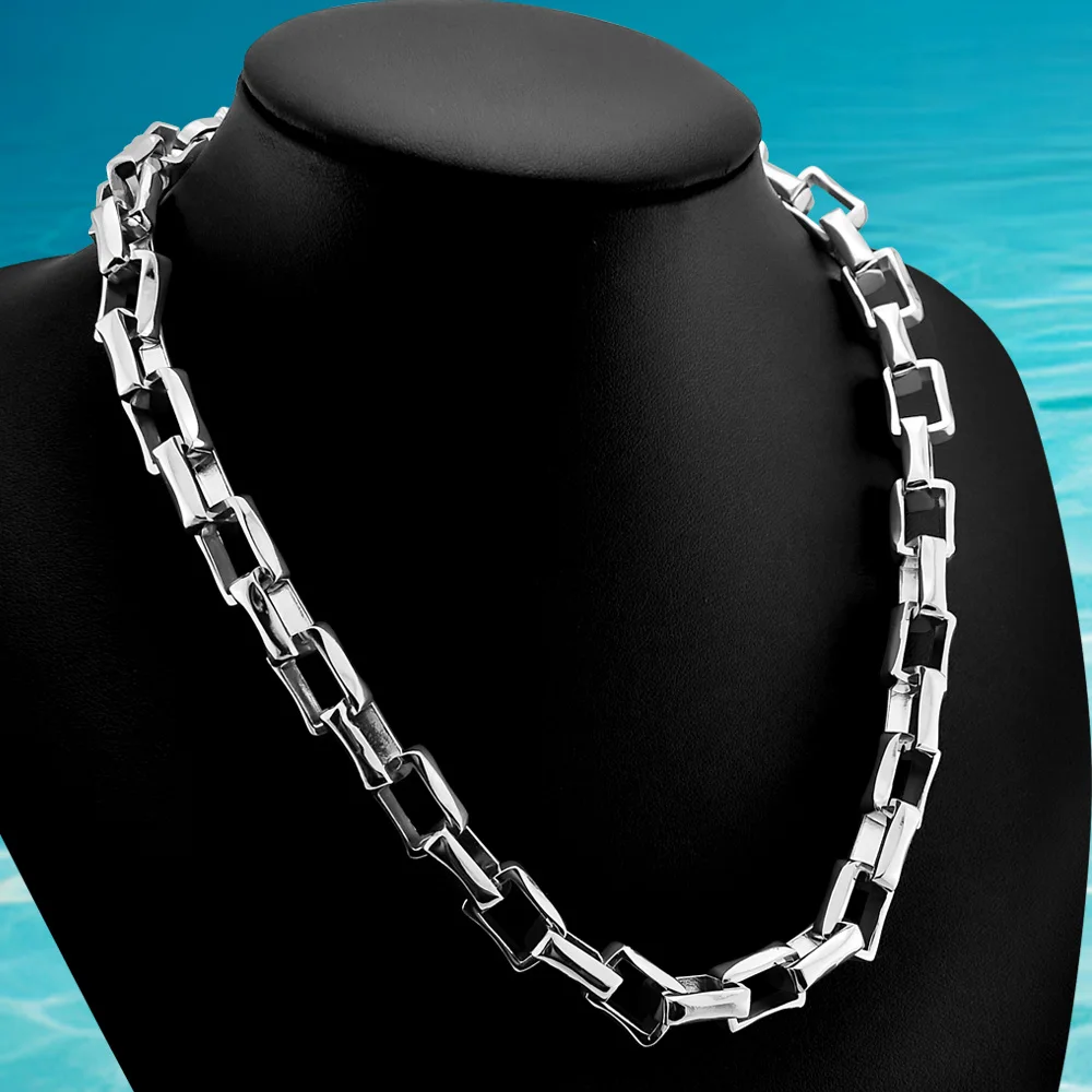 New Brand Jewelry Cool Men Necklace.925 Sterling Silver Rectangular ...