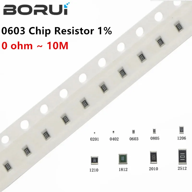 100pcs 0603 1% Smd 1/10w Chip Resistor Resistors 0 Ohm ~ 10m 0r 1k 4.7k 4k7 10k 100k 1 10 100 ...