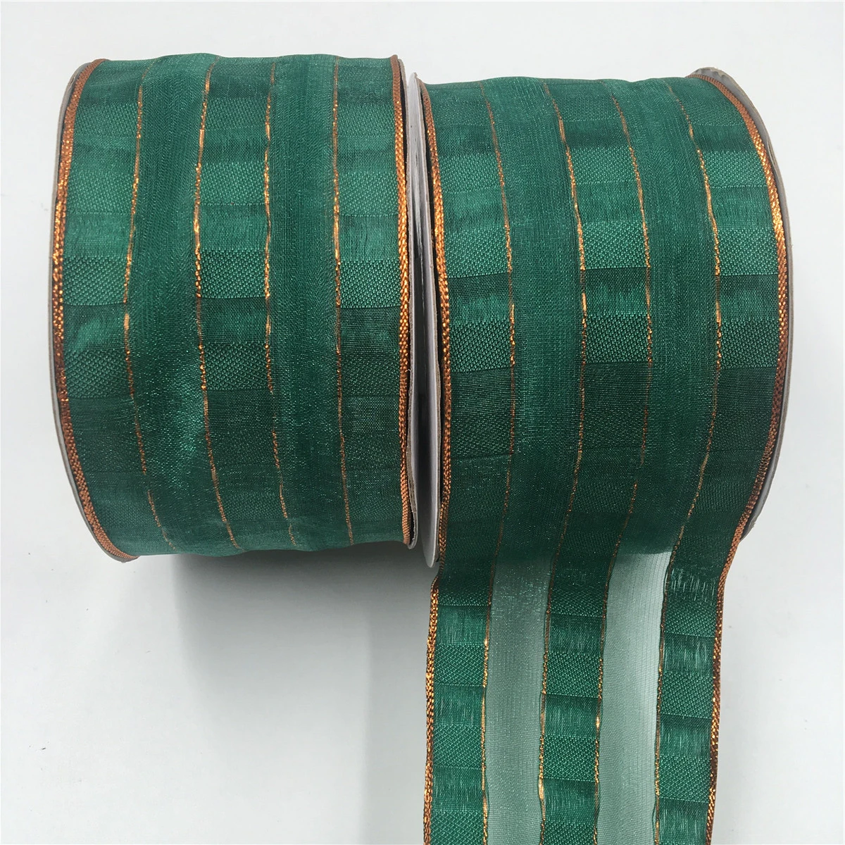 25yard 63mm Wired Edge Green Organza Ribbon With Copper Line For ...