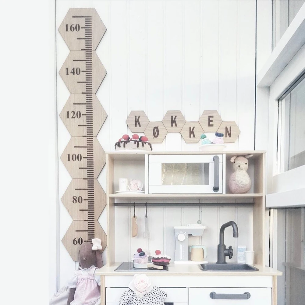 Nordic Style Wooden Height Measure Wall Stickers Ruler Alphabet Home ...