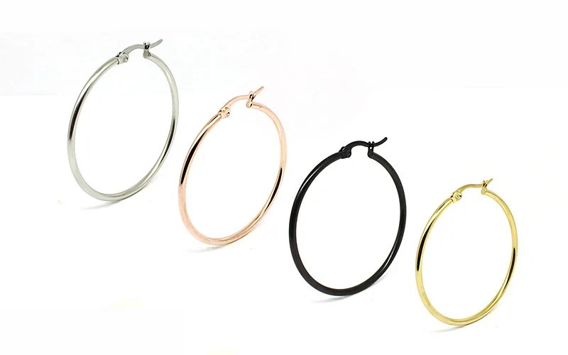 Stainless-Steel-20-100mm-Small-Big-Circle-Women-Hoop-Earrings-Black ...