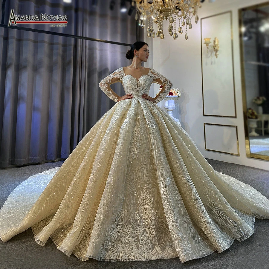 Long Sleeves 2021 Big Ball Gown Wedding Dress Princess Puffy Bridal ...