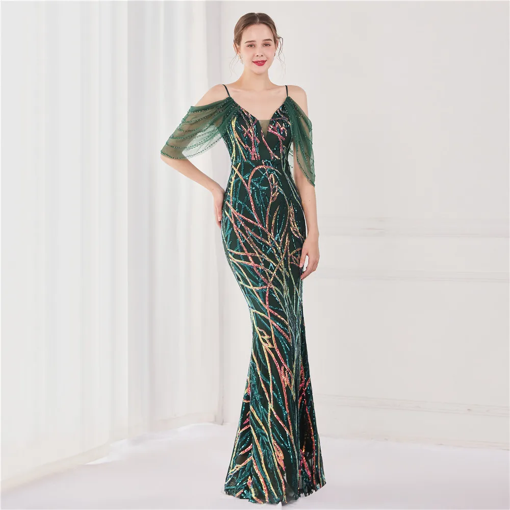 Partysix-Robe-de-soir-e-longue-paillettes-vertes-pour-femmes-robe-maxi ...