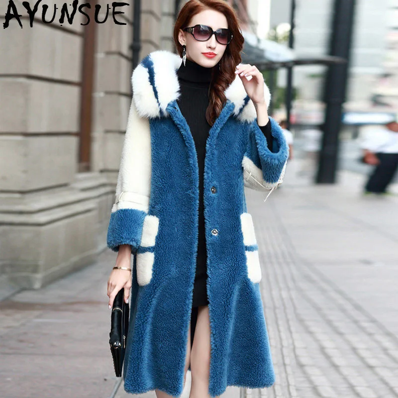 Ayunsue casaco de pele real roupas femininas 2022 jaqueta de inverno ovelhas corte 100% casacos ...