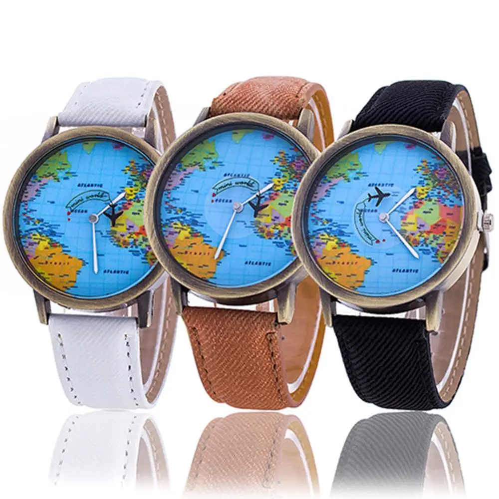 Hot Sale Mini World Fashion Quartz Watch Men Unisex Map Airplane Travel ...