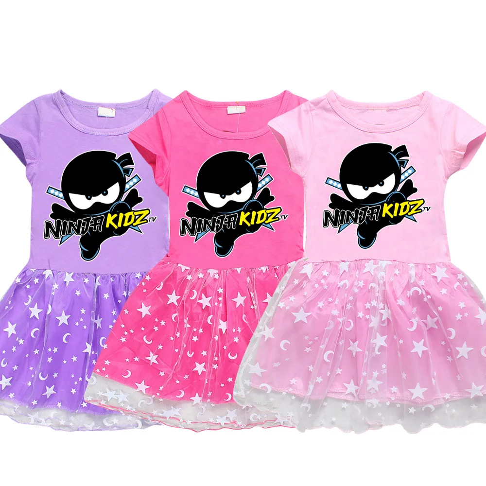 Ninja Kidz B Kids Clothes Knee Length Dresses Cute Cotton Gauze Full ...
