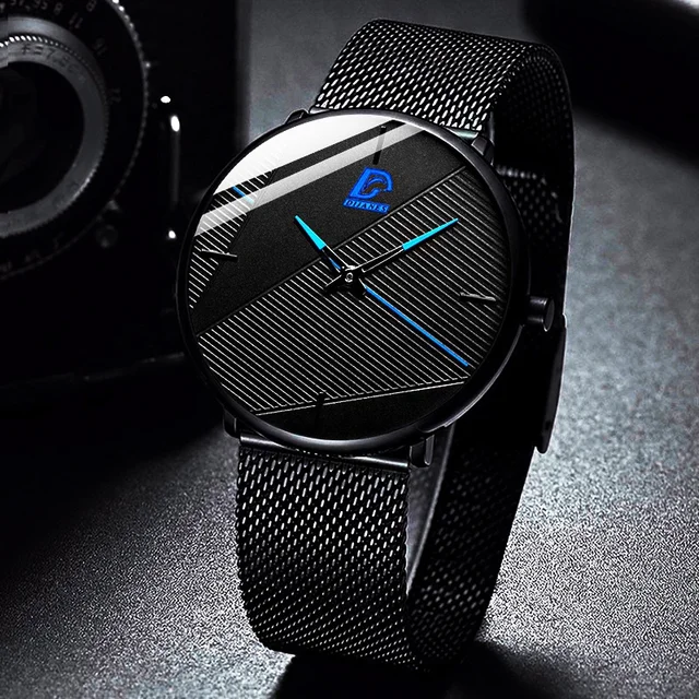 DIJANES Mens Minimalist Fashion Watches Men Classic Black Ultra Thin ...