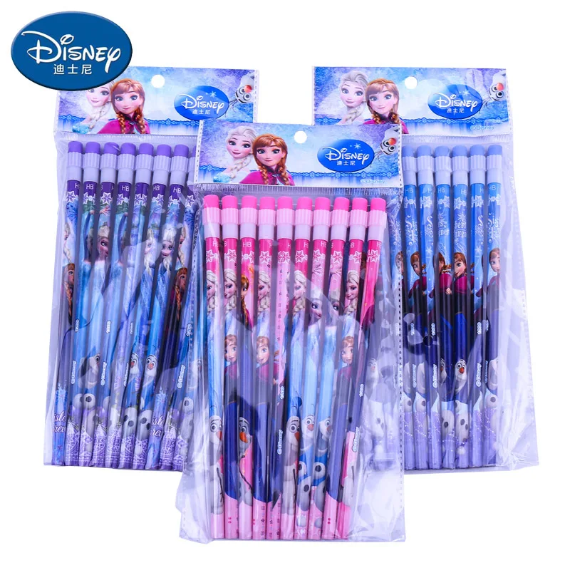 10 Pcs Children Cartoon Pencils With Eraser Disney Frozen Elsa Anna Hb ...