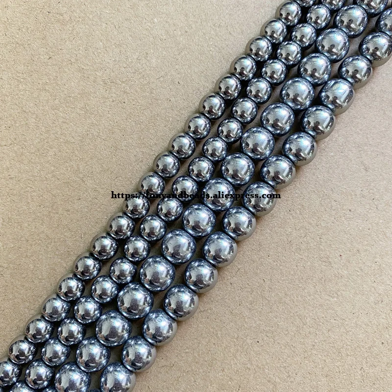 Natural-Stone-Dull-Silver-Plated-Hematite-Round-Loose-Beads-4-6-8-10-MM ...