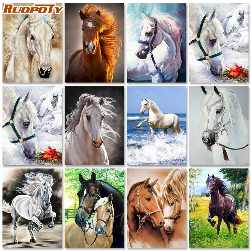 Horse-Painting-By-Numbers-Animal-Oil-Diy-Drawing-Canvas-Picture ...