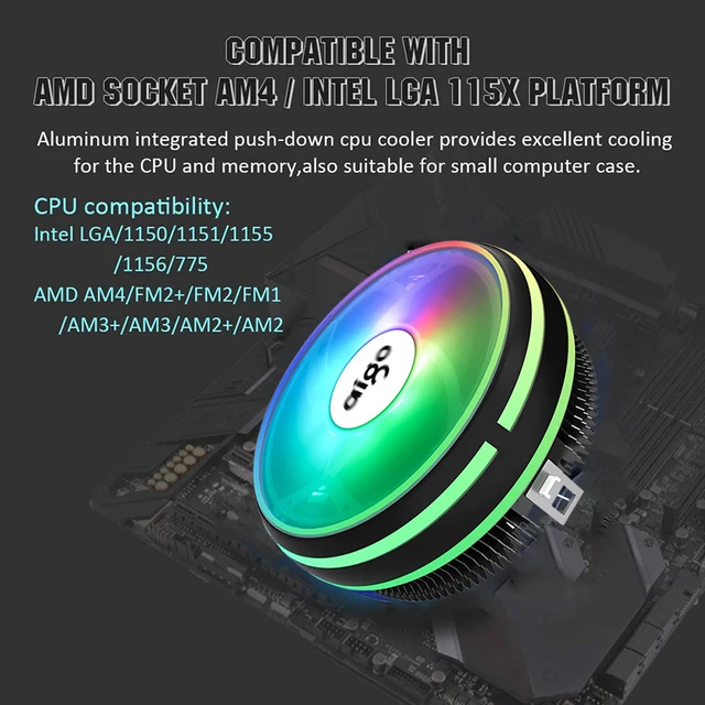 Aigo CPU Cooler Radiator 120mm PWM 12V SYNC RGB LED Fan CPU Air Cooling ...