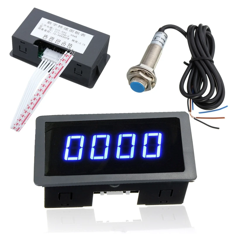 4 Digital Led Blue Green Tachometer Gauge Rpm Speed Meter+hall ...