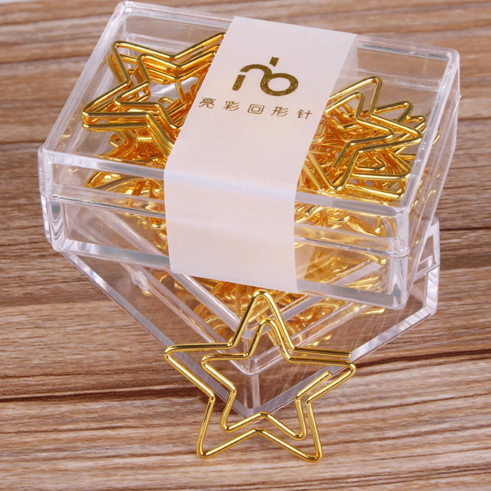 12-Pcs-box-Gold-Five-Pointed-Star-Paper-Clips-Metal-Bookmark-Note-Memo ...