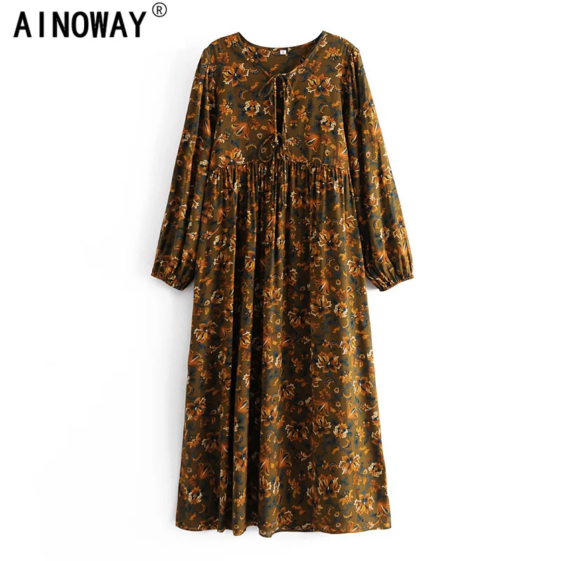 Boho-Vintage-women-long-sleeve-ethnic-Floral-print-beach-Bohemian-Maxi ...