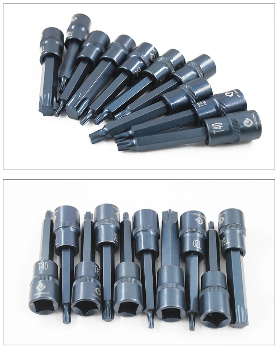 T40 - 1pc torx 100 mm - Clé à chocs à Air à douille Torx 1-2 ", adaptateur embouts pour embouts ...