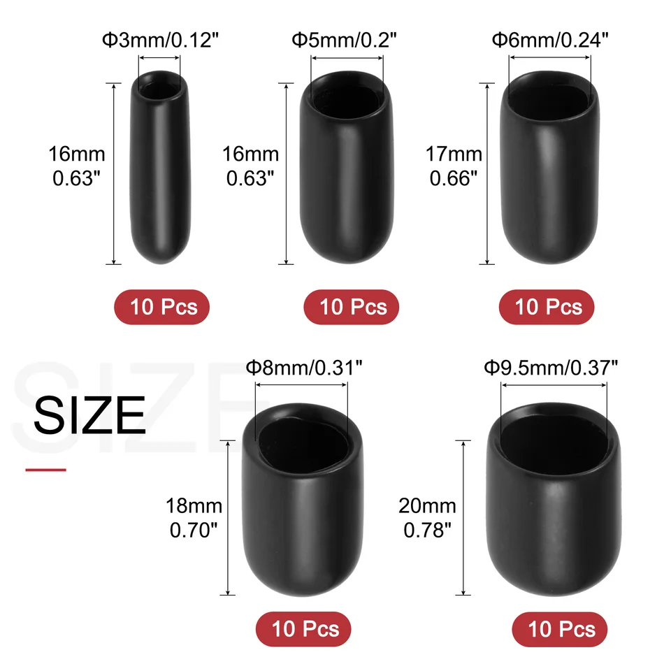 Uxcell 25pcs Rubber End Caps 3mm