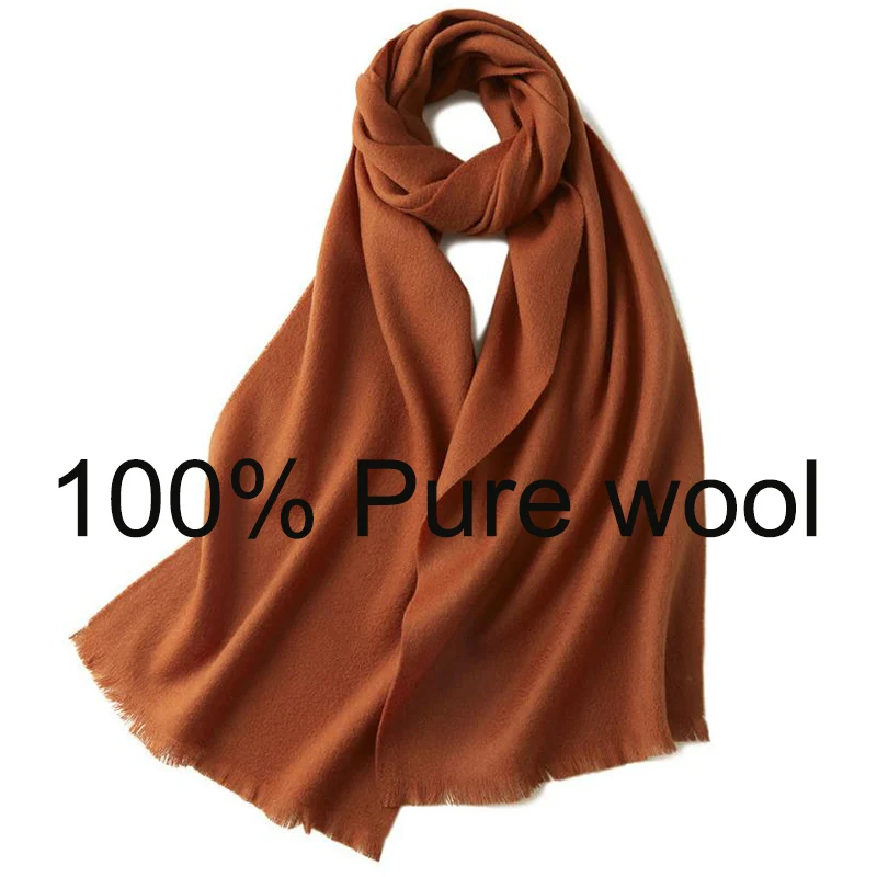 100% pure wool scarf Women's wild classic pure color new autumn and ...
