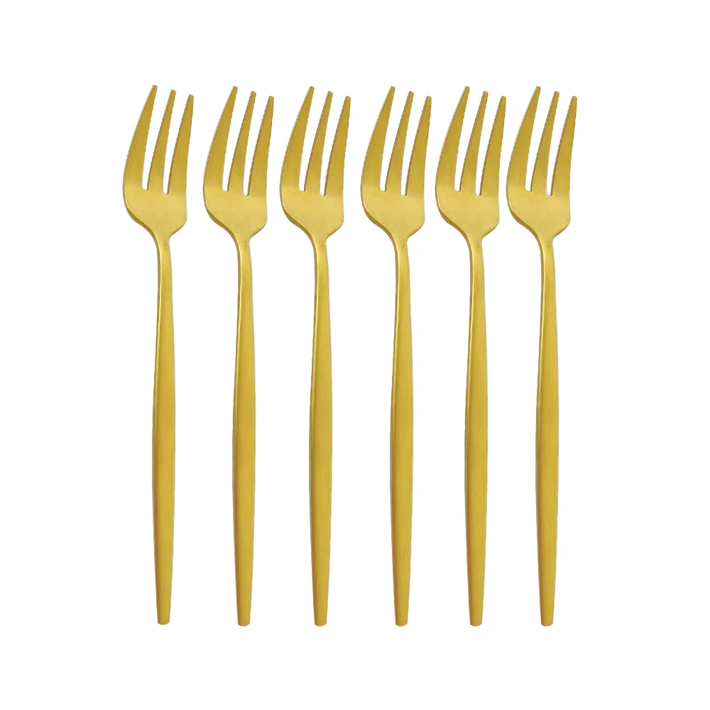 6Pcs Gold Forks Set Tea Cake Snack Fork Dinnerware Cutlery Matte 304 ...