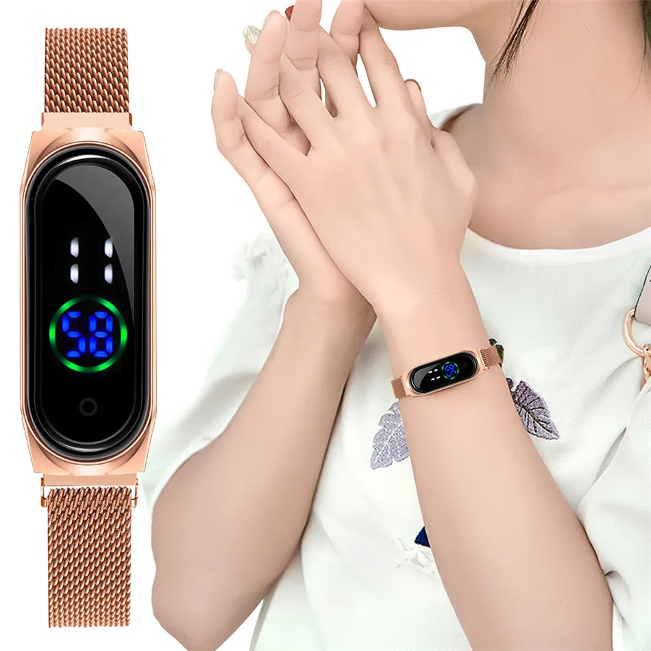 Watches for Women Touch Screen LED Watch Ladies Magnetic Mesh Belt ...