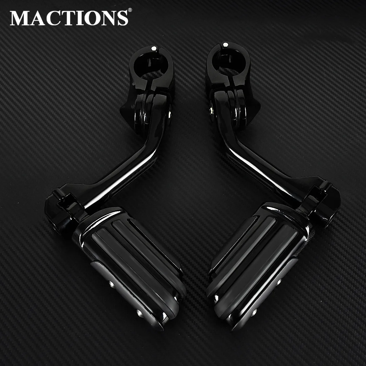 Universal Black Highway Footpegs Motorcycle 32mm Long Angled Adjustable ...