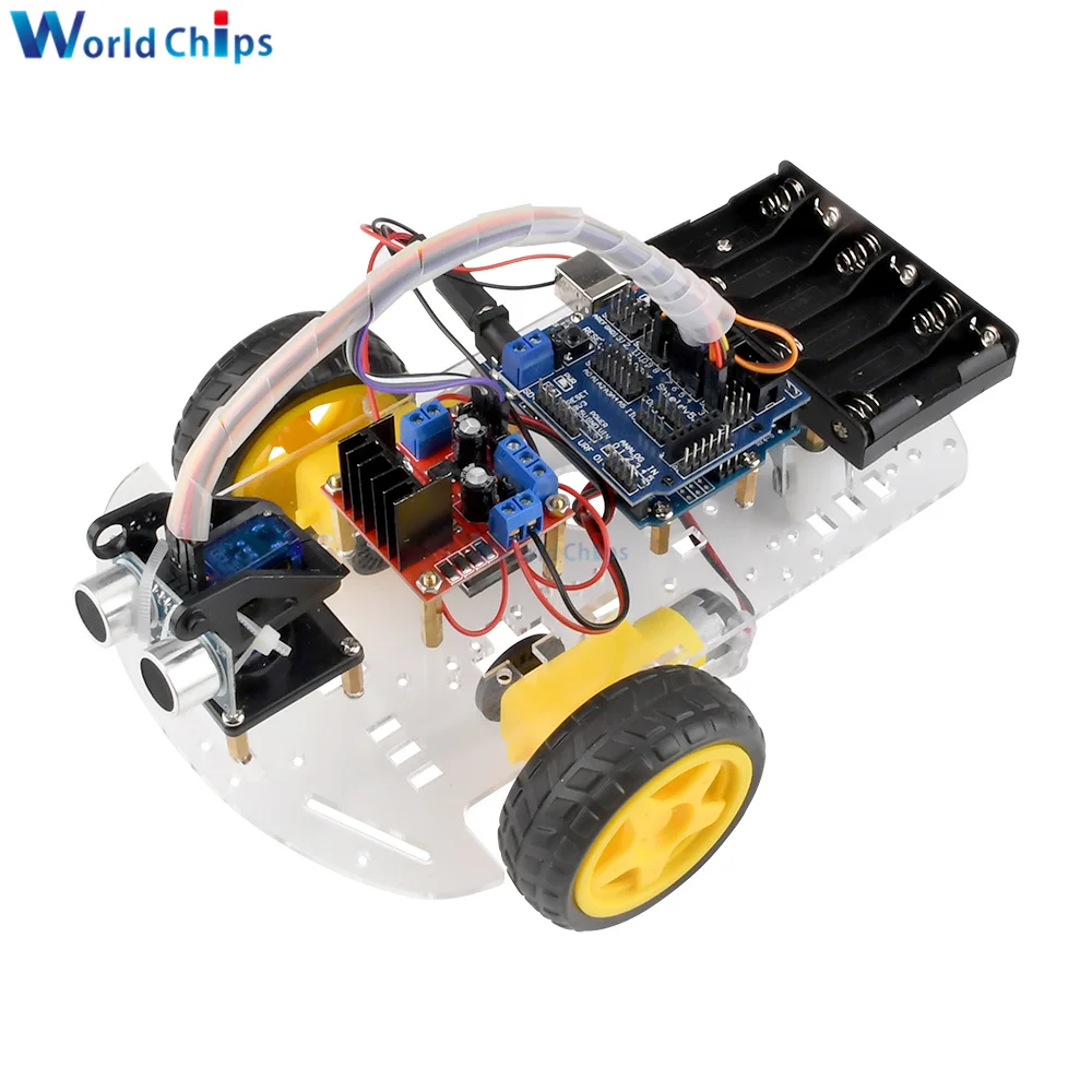 2wd 초음파 회피 추적 스마트 로봇 자동차 Diy 키트 속도 인코더 배터리 상자 포함 Arduino용 전기 장난감반도체