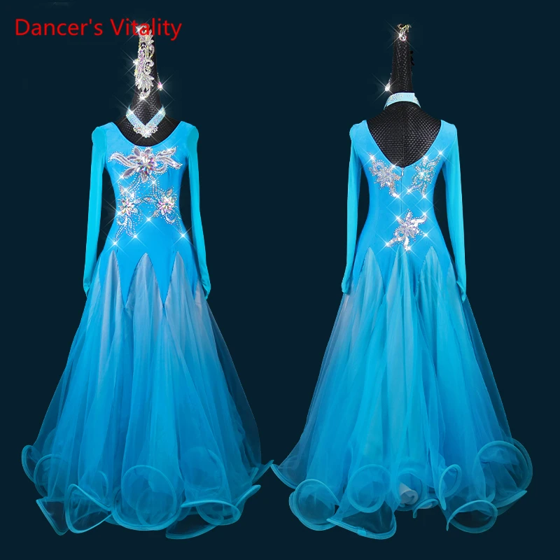 Waltz-Dress-Diamond-Studded-Long-sleeve-Performance-Costume-Female ...