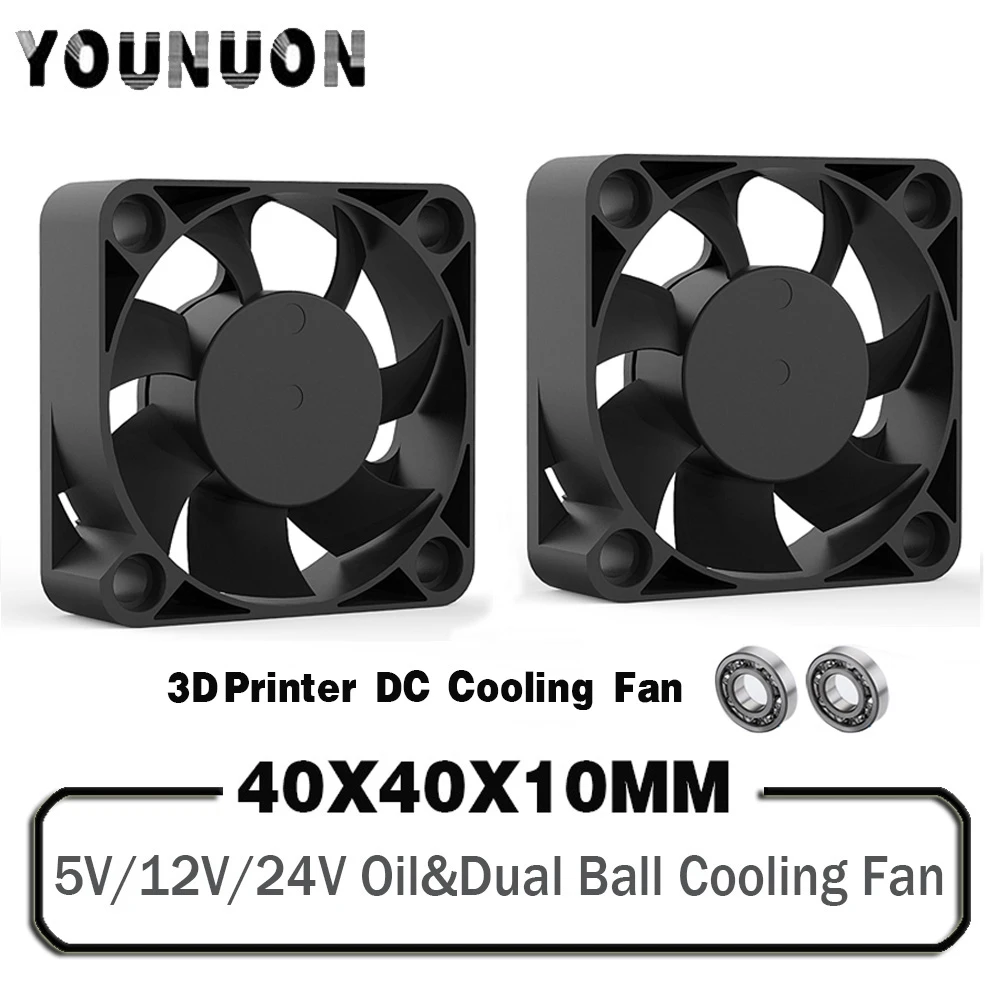 2pcs Younuon Dc 5v 12v 24v Dual Ball Bearing 40mm X 40mm X 10mm 4cm 2 ...