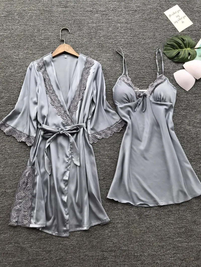 Ropa de dormir de encaje para mujer, lencería Sexy, conjunto de Bata, camisón, ropa de casa|Sets ...