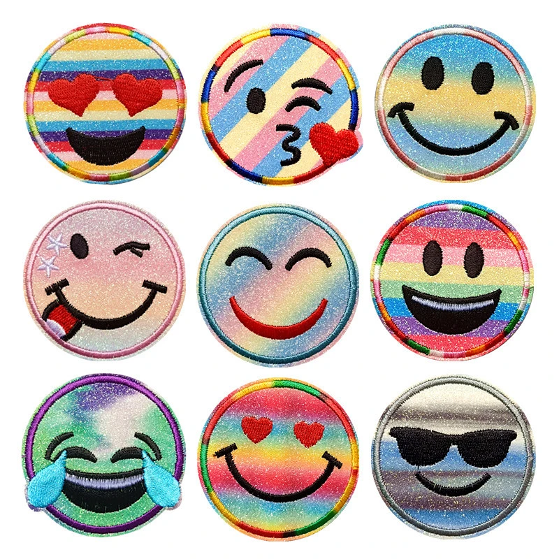 Embroidered Cloth Stickers Gold Powder Smiley Face Series Patch Clothes ...