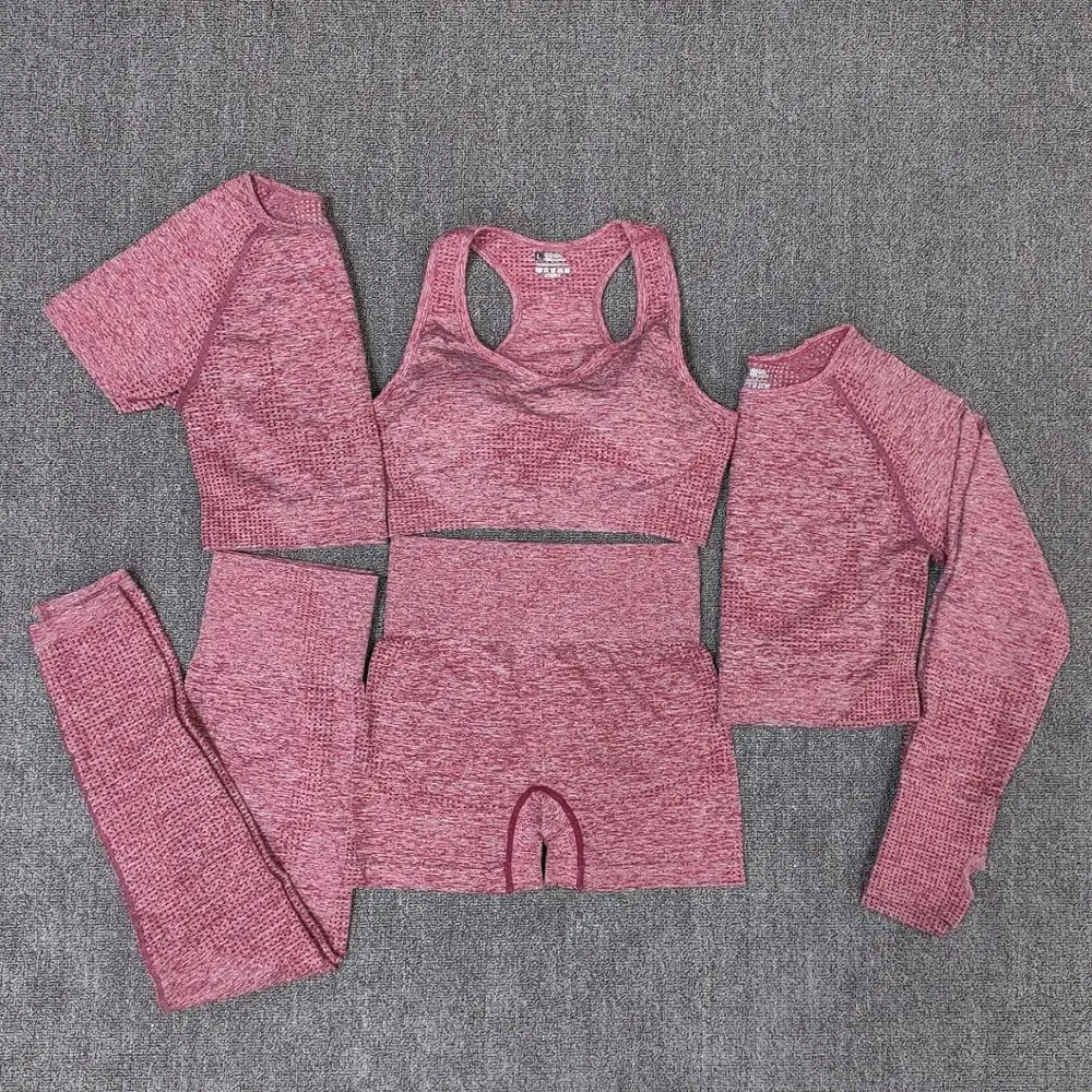 2/3/5PCS Seamless Women Yoga Set Workout Sportswear Gym Clothing Fitness Long Sleeve Crop Top ...