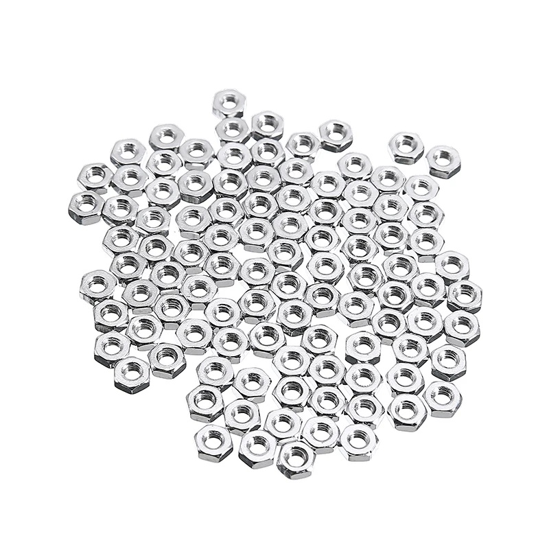 100Pcs M2/M2.5/M3 Hex Full Nut Metal Hexagon Screw Nuts 2mm/ 2.5mm/3mm ...