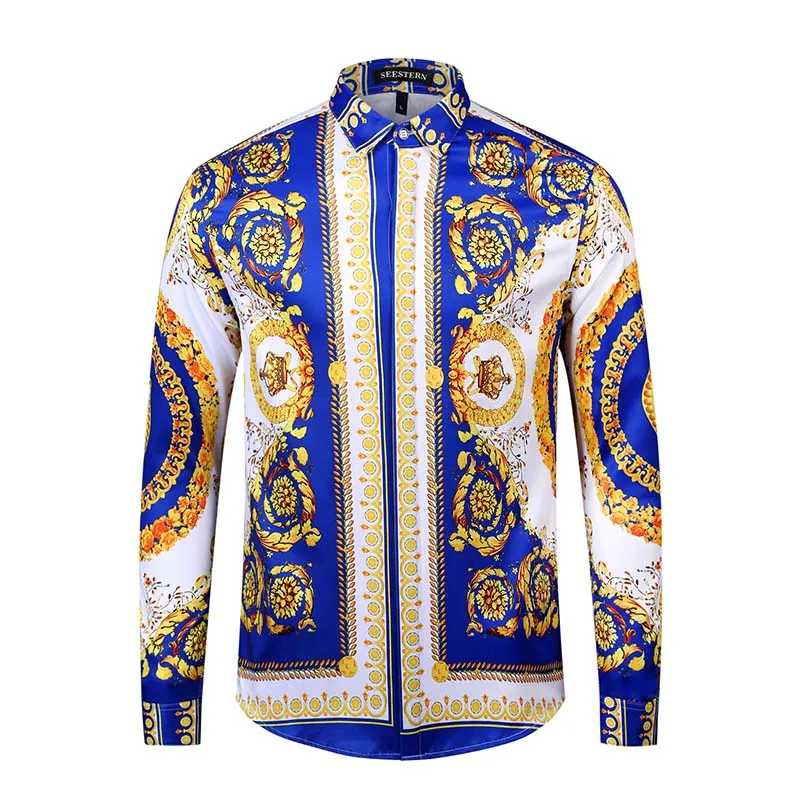 Seestern Brand New Men's Shirts Printed Crown Flower Fashion Long ...