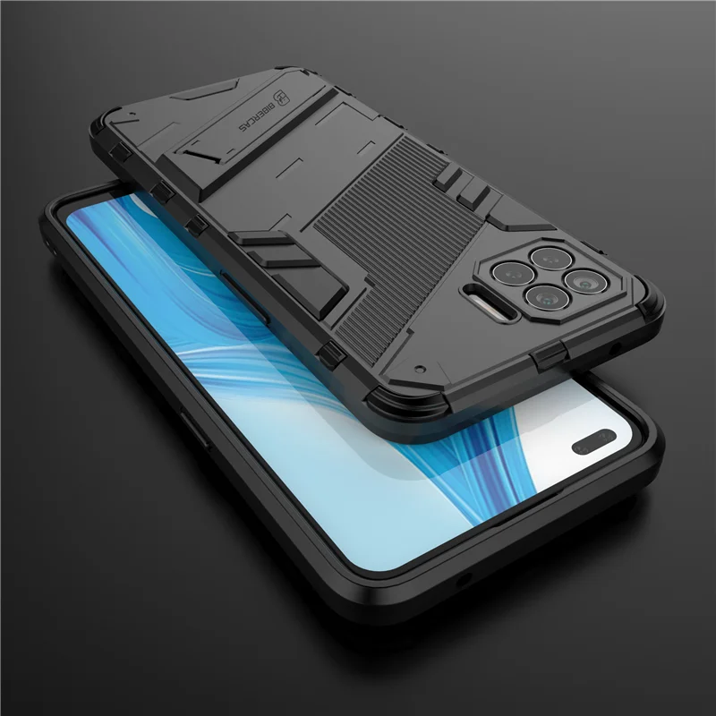 For Oppo Reno 4 Lite Case Shockproof Silicone Bumper Holder Stand Armor ...