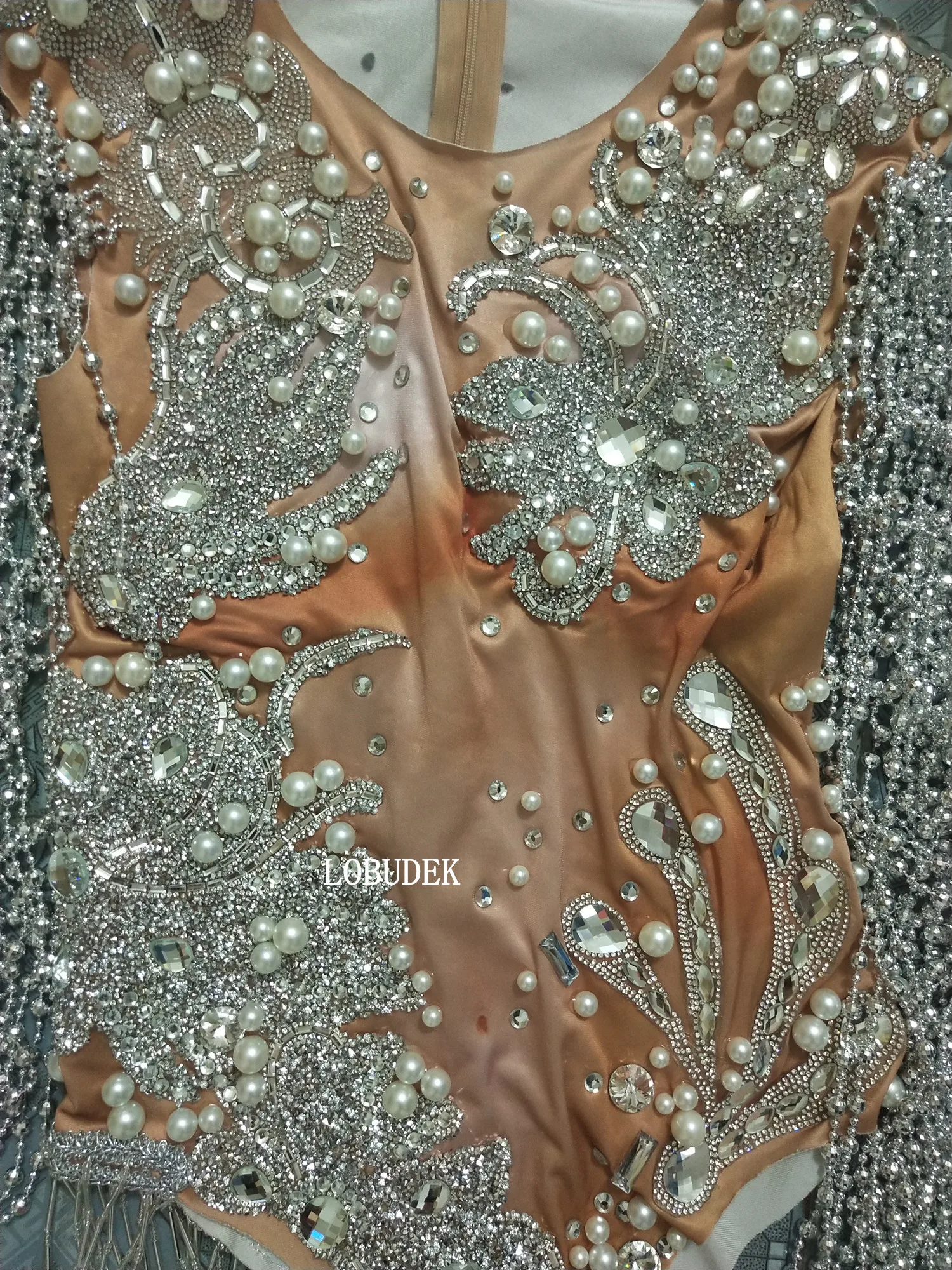 Sexy Bar Nightclub Women DJ Stage Wear Silver Rhinestones Beading ...
