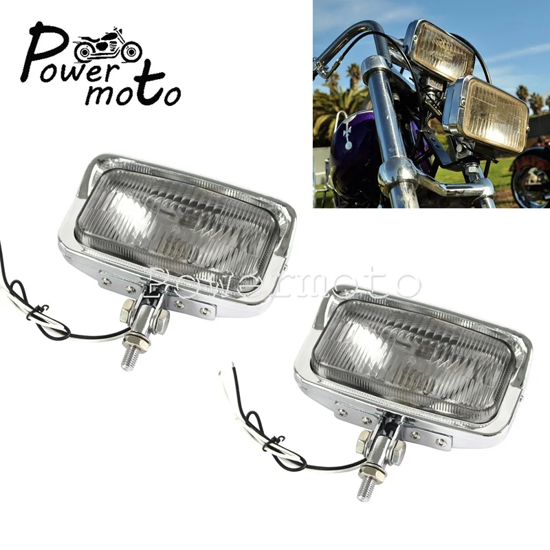 Chrome Black 2x Headlight Cafe Racer Square Head Light Rectangle ...