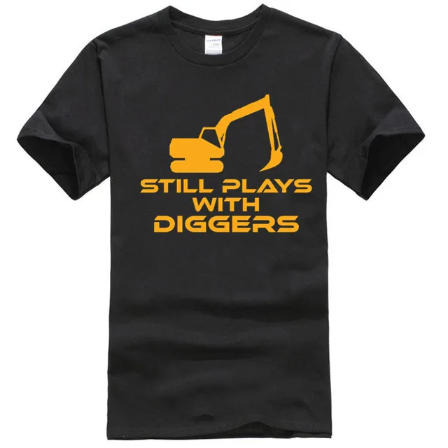 Still plays with DIGGERS funny digger driver JCB mens womens t shirt ...