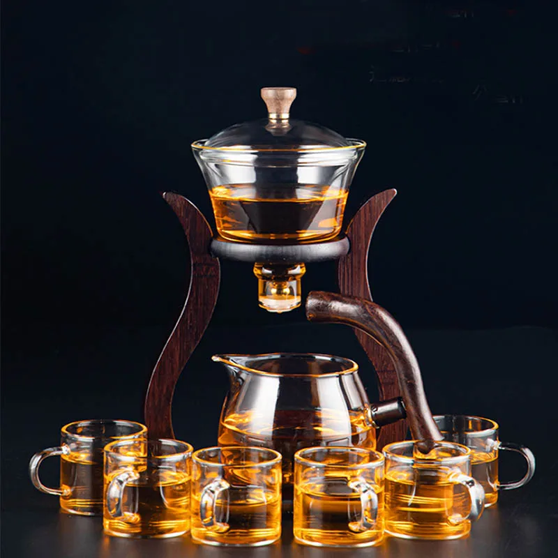 HeatResistant Glass Tea Set Magnetic Water Diversion Rotating Cover ...