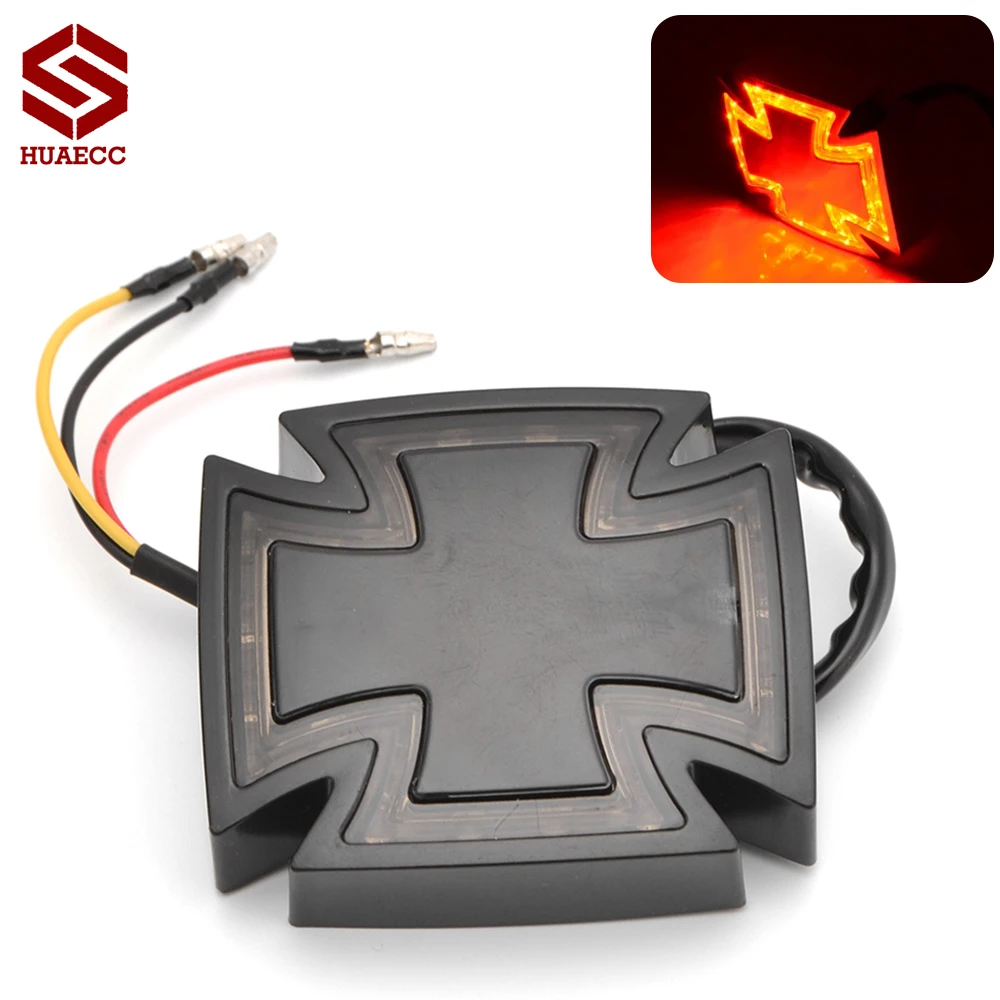 Universal 12V Motorcycle LED Rear Tail Brake Light Red Iron Cross ...
